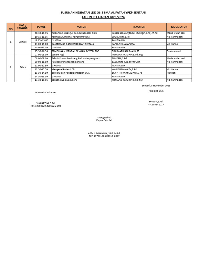 Jadwal LDK Osis 2023-2024 | PDF