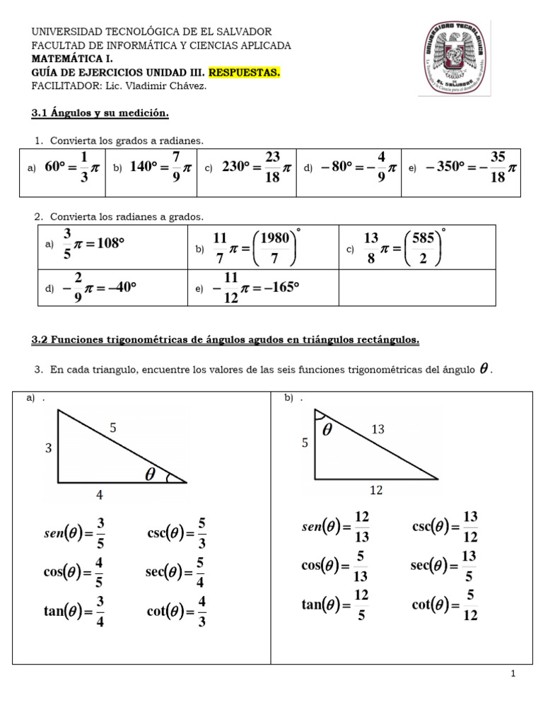 Guia de Ejercicios Unidad III. Matemática I. RESPUESTAS 3.1 y 3.2 | PDF ... Guia de Ejercicios Unidad III. Matemática I. RESPUESTAS 3.1 y 3.2 | PDF ...
