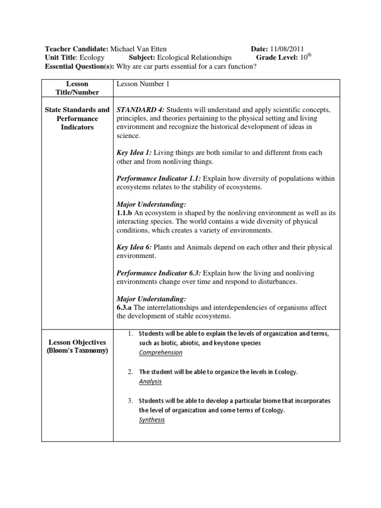 Ecology Lesson Plan 1 | Ecology | Ecosystem