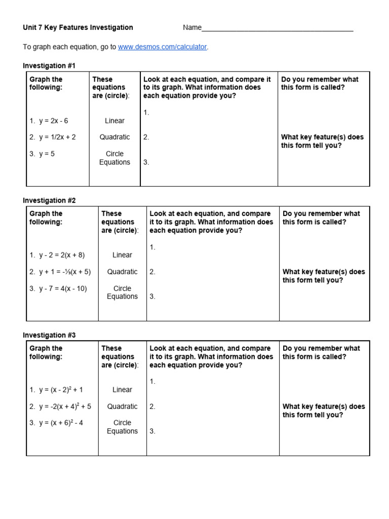 Linear and Quadratic Investigation Unit 7 Day 1 | PDF | Quadratic ...