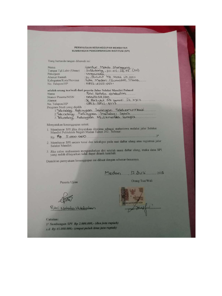 Form Spi Putri - Compressed | PDF