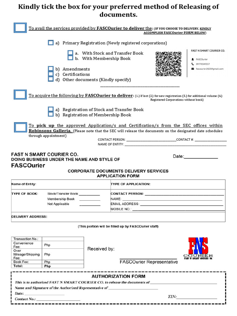 Releasing Form Fascourier | PDF