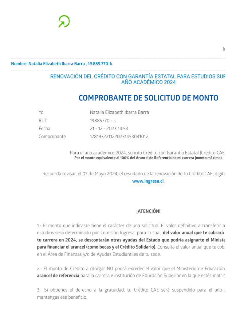 Renovación Crédito CAE 2024 | PDF