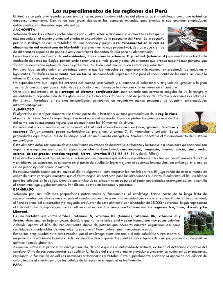 Los superalimentos de las regiones del Perú | PDF | Alimentos | Nutrición Los superalimentos de las regiones del Perú | PDF | Alimentos | Nutrición