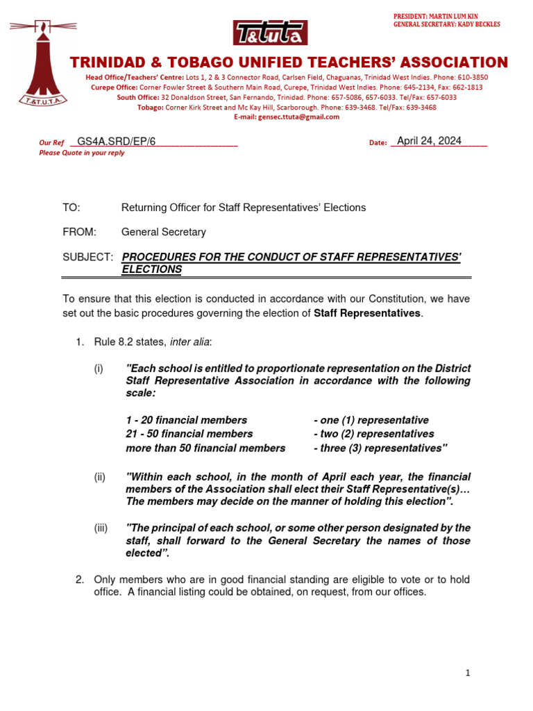Staff Representatives' Election Procedures | PDF | United States House ...
