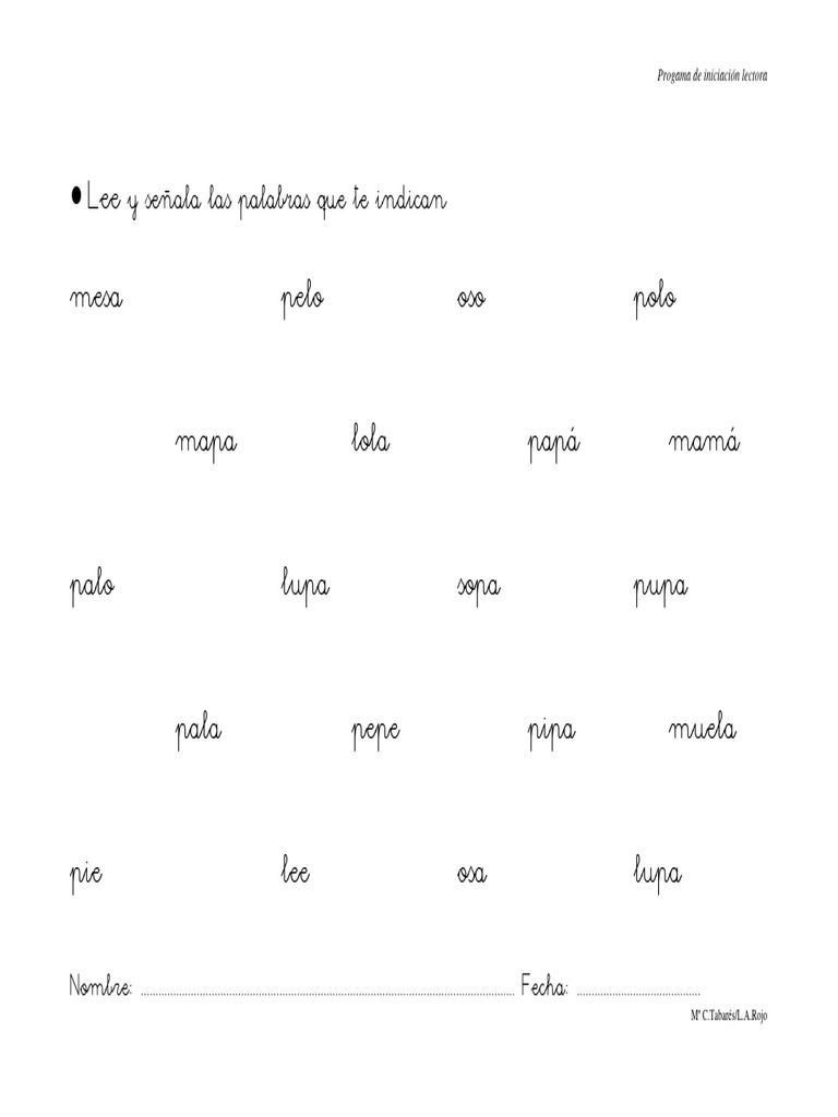 Lee y Señala Las Palabras Que Te Indican. Mesa Pelo Oso Polo. Mapa Lola ...