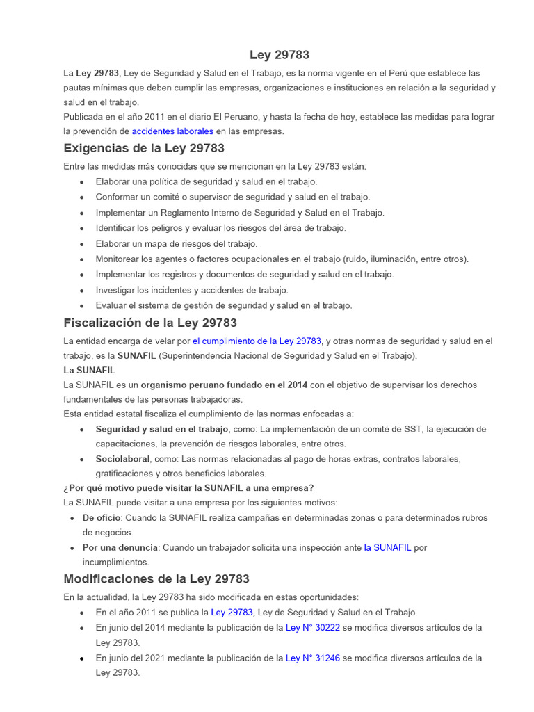 Ley 29783 SUNAFIL | PDF | Valores