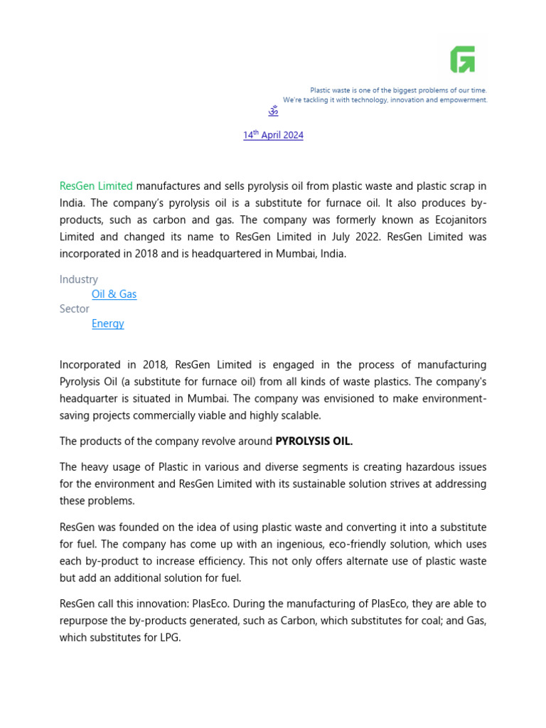 Resgen Ltd Download Free Pdf Waste Plastic