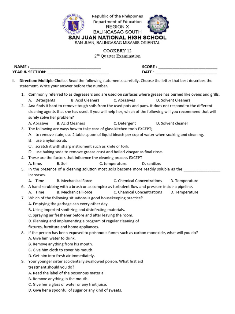 Cookery 12 Q2 Examination | PDF | Hors D'oeuvre | Cooking