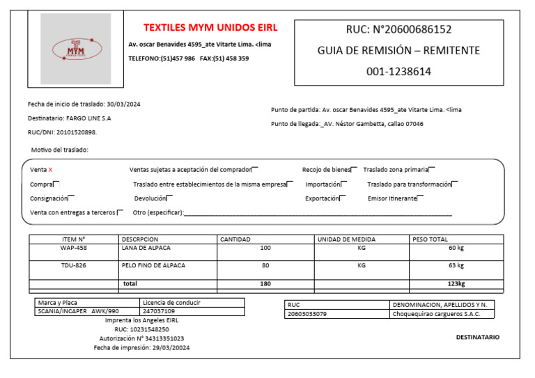 Guia de Remision Remitente Completo | PDF