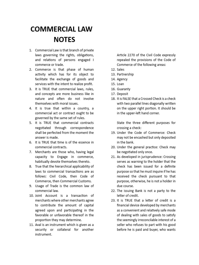 COMMERCIAL LAW NOTES | PDF | Letter Of Credit | Private Law