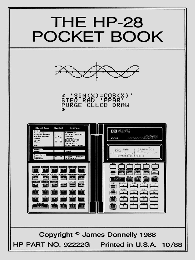HP 28S Scientific Calculator POCKET BOOK - Oct 1988 - hp28-pb - 40pages ...