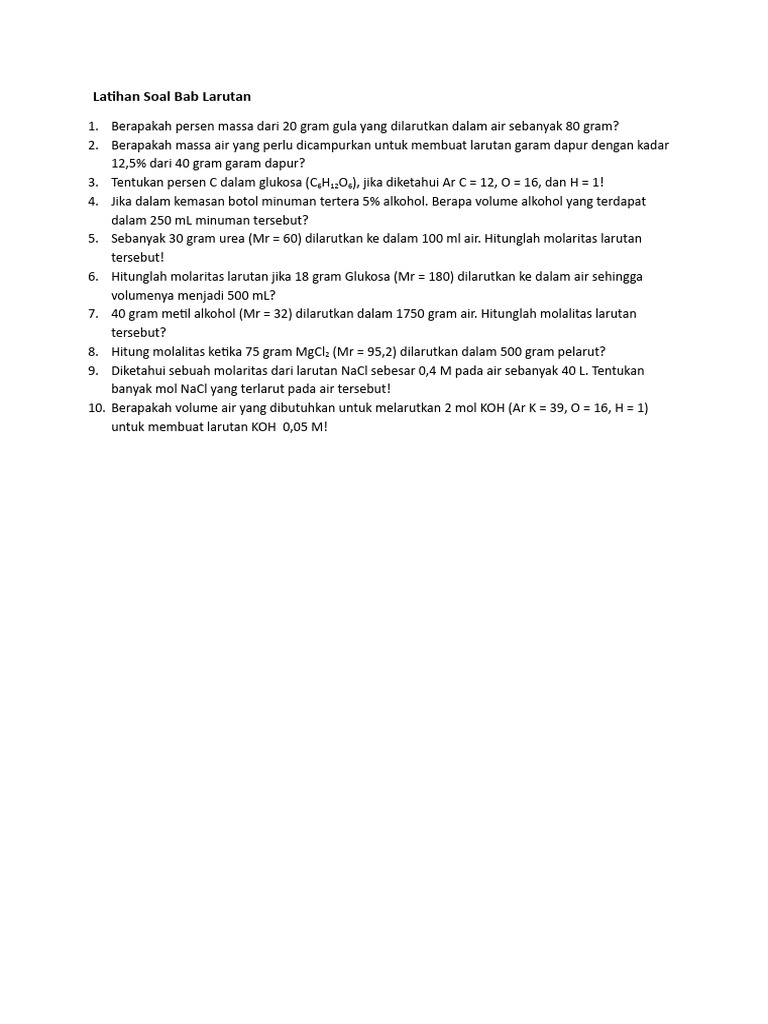 Latihan Soal Bab Larutan | PDF
