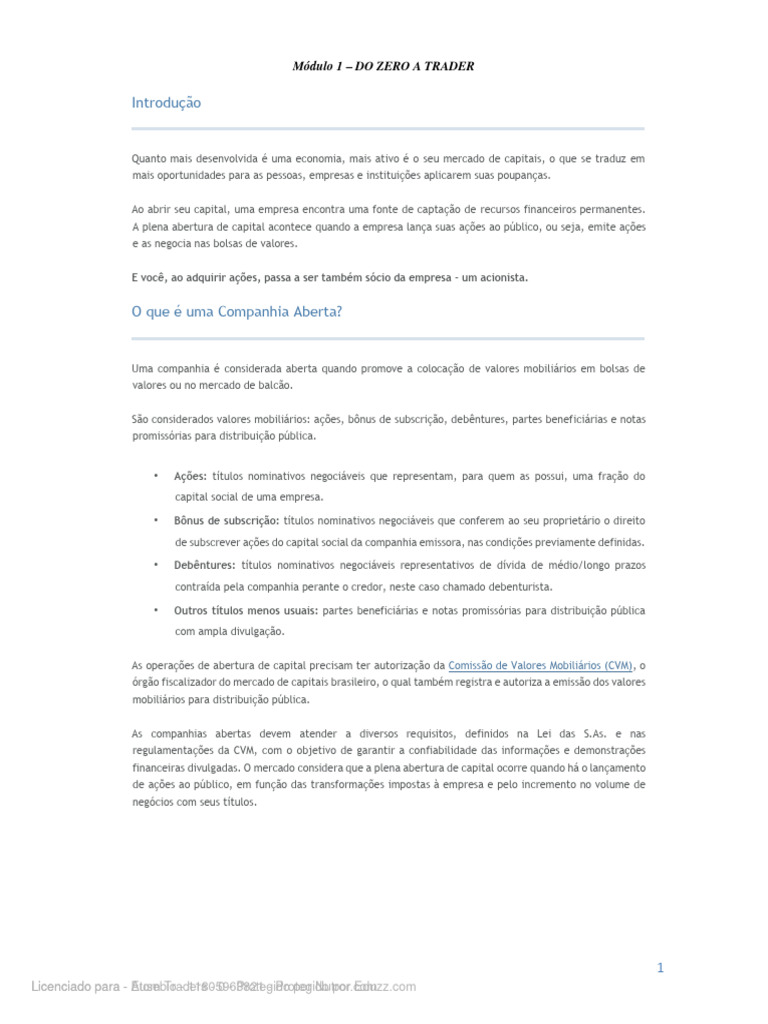 Mod.1 Apostila Do Zero A Trader | PDF | Dividendo | Investimentos