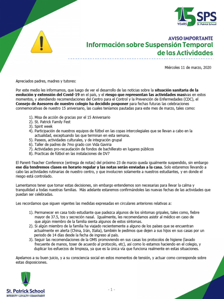 Circular_Información_Suspensión_Actividades_SPS | PDF | Ciencias de la ...