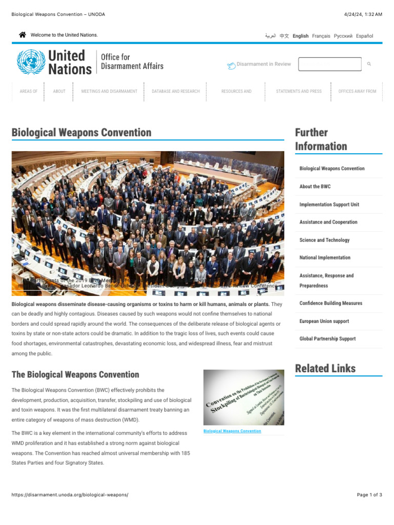 Biological Weapons Convention - UNODA | PDF | Weapons Of Mass ...