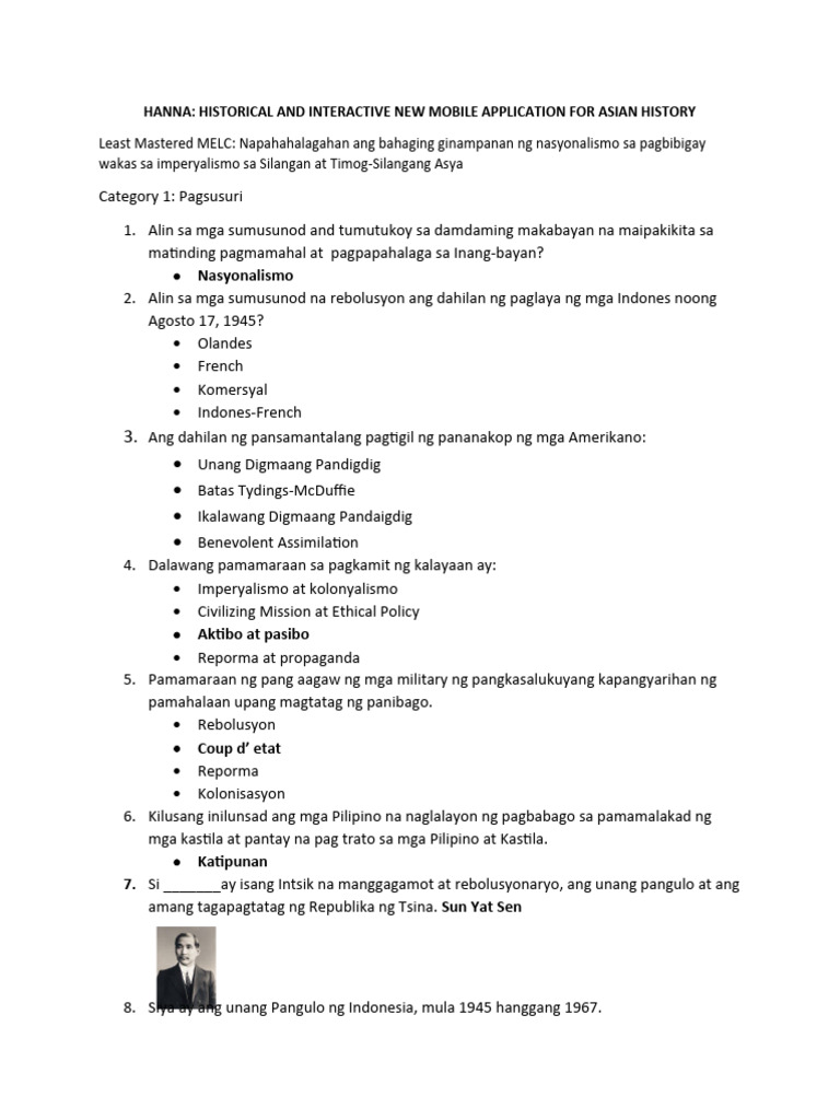 HANNA Game Questions | PDF