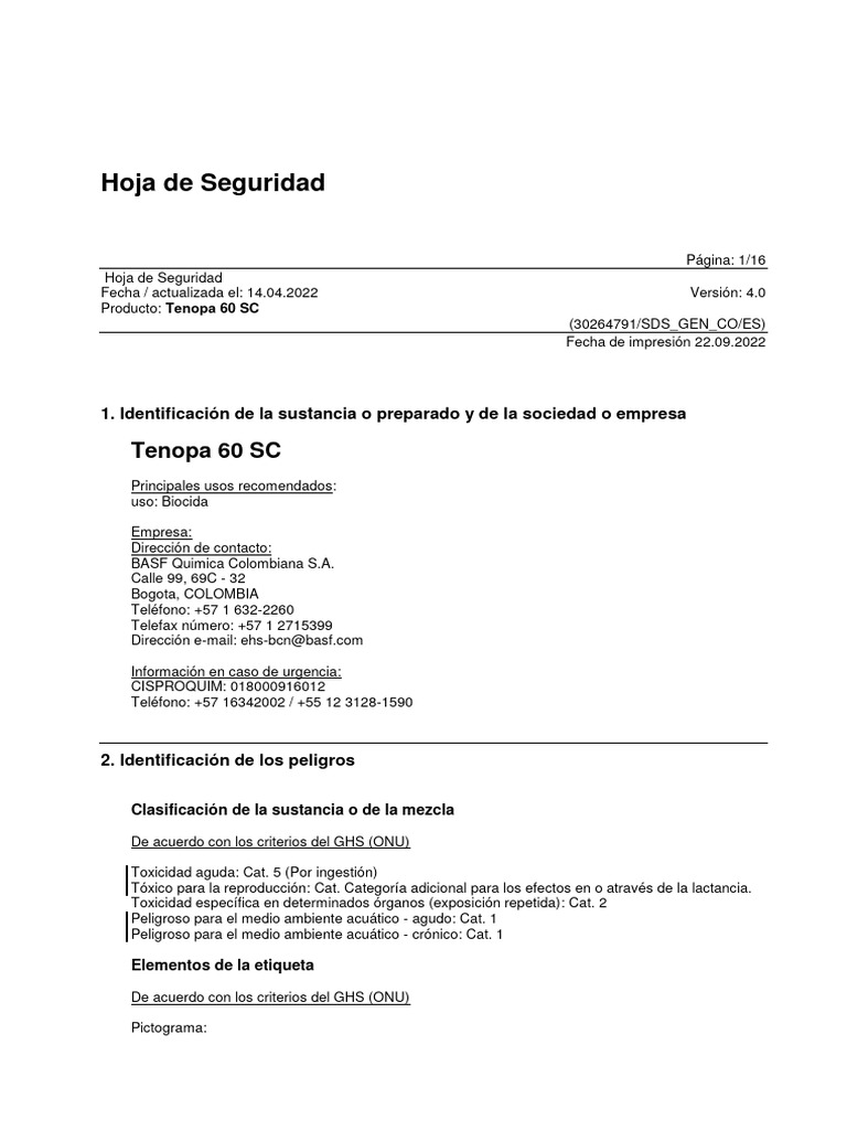 HDS TENOPA | PDF | Toxicidad | Carcinógeno