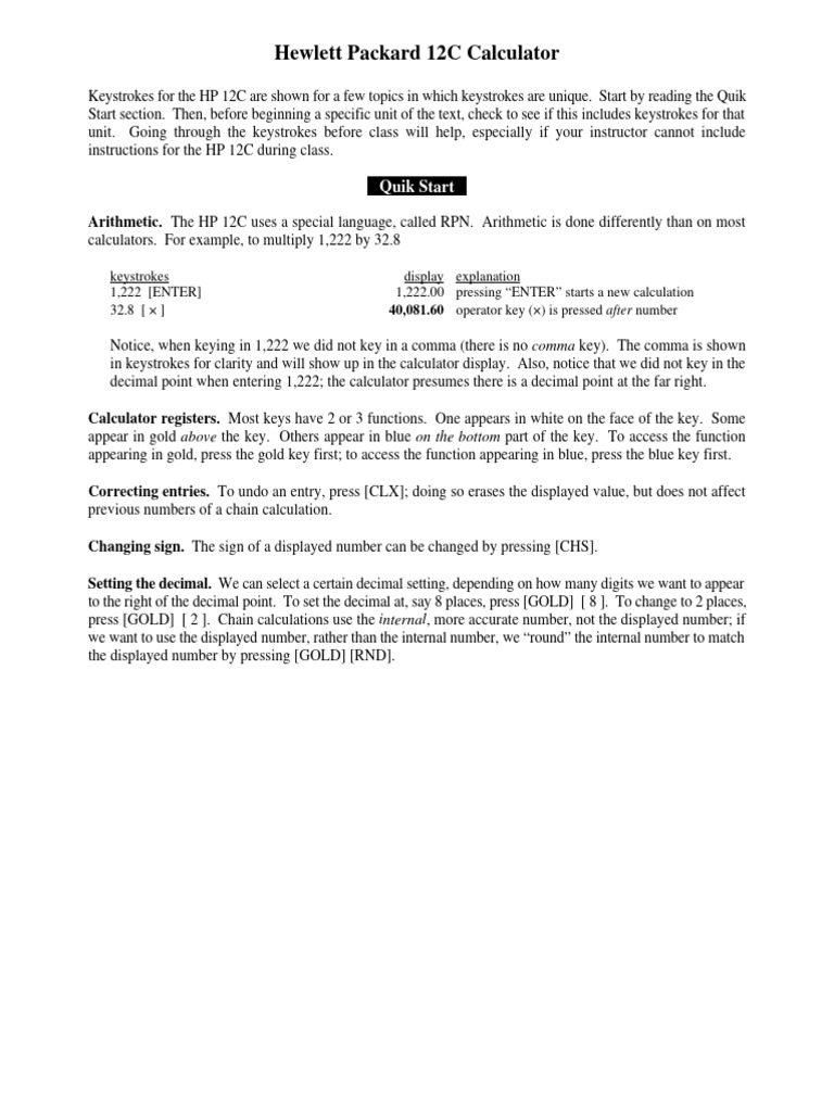 HP 12C Calculator User Guide | PDF | Percentage | Interest
