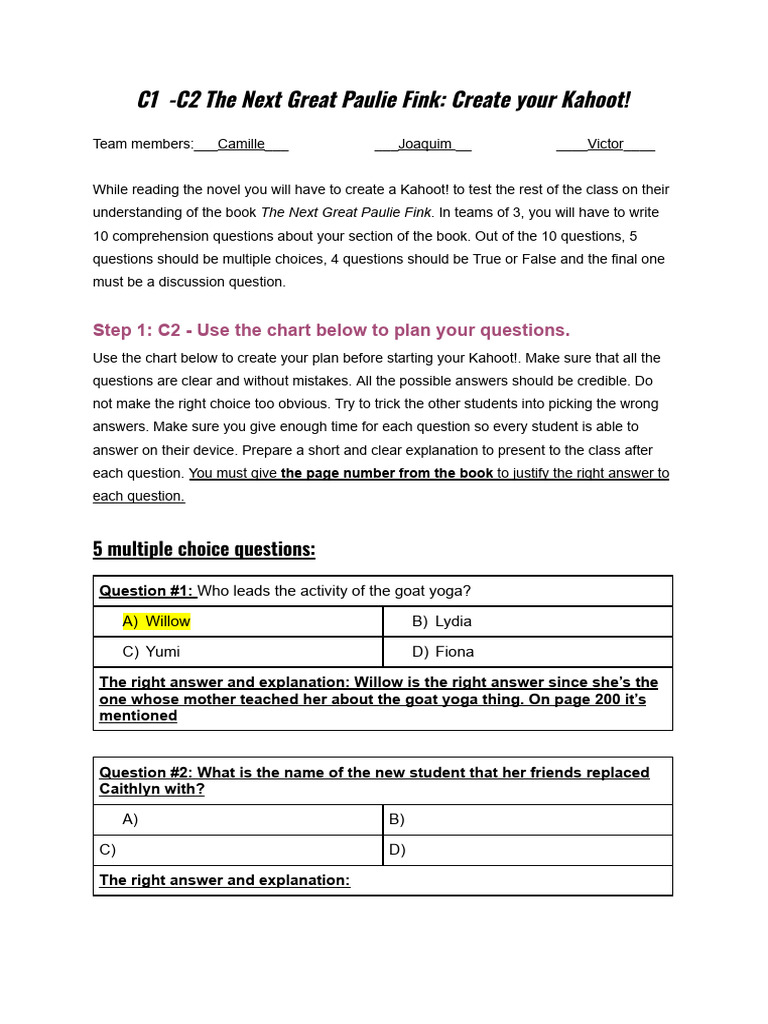 Camille Ouellet - C1-C2 The Next Great Paulie Fink - Create Your Kahoot ...