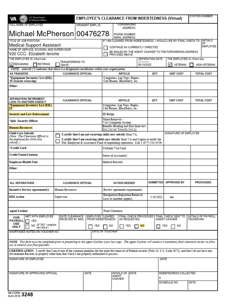 Virtual Clearance Form - Mcpherson | PDF | United States Department Of ...