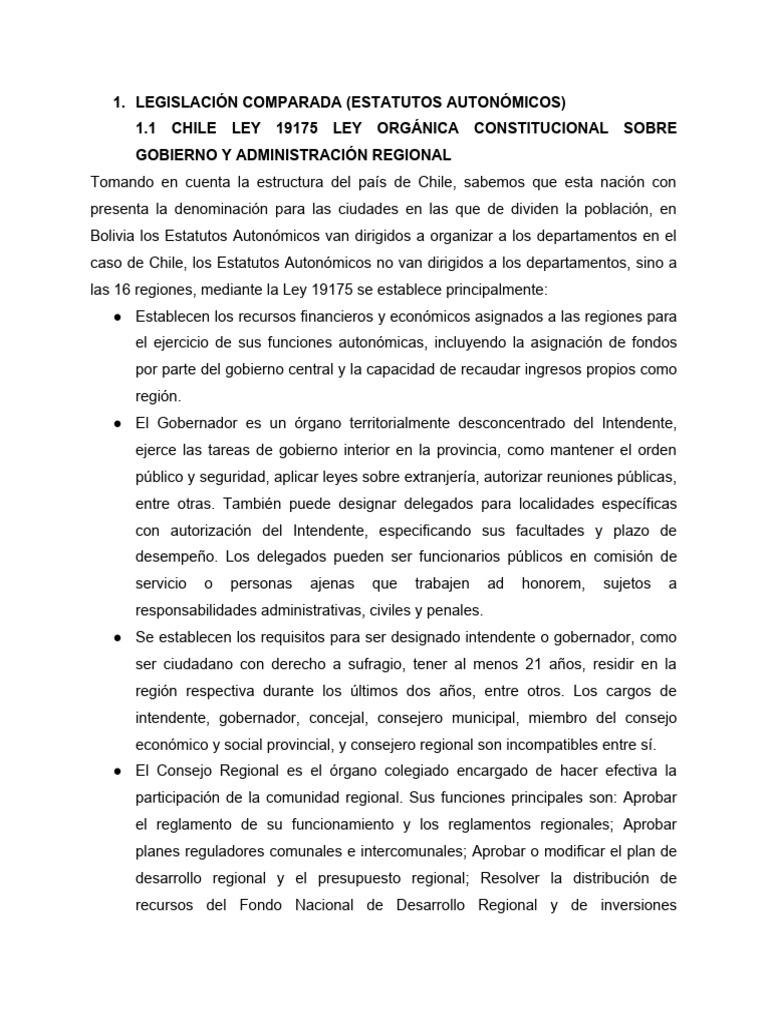 Legislación Comparada (Estatutos Autonómicos) | PDF | Bolivia | España