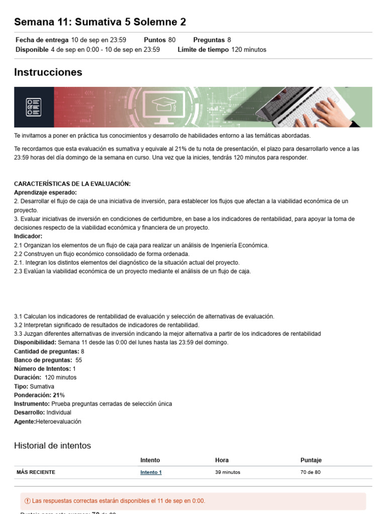Semana 11 - Sumativa 5 Solemne 2 - 202315.1658 - INGENIERÍA ECONÓMICA | PDF | Evaluación | Economias