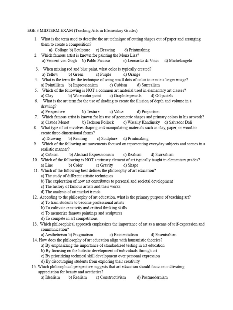 Ege 3 Midterm Exam 2024 | PDF | Paintings | Aesthetics