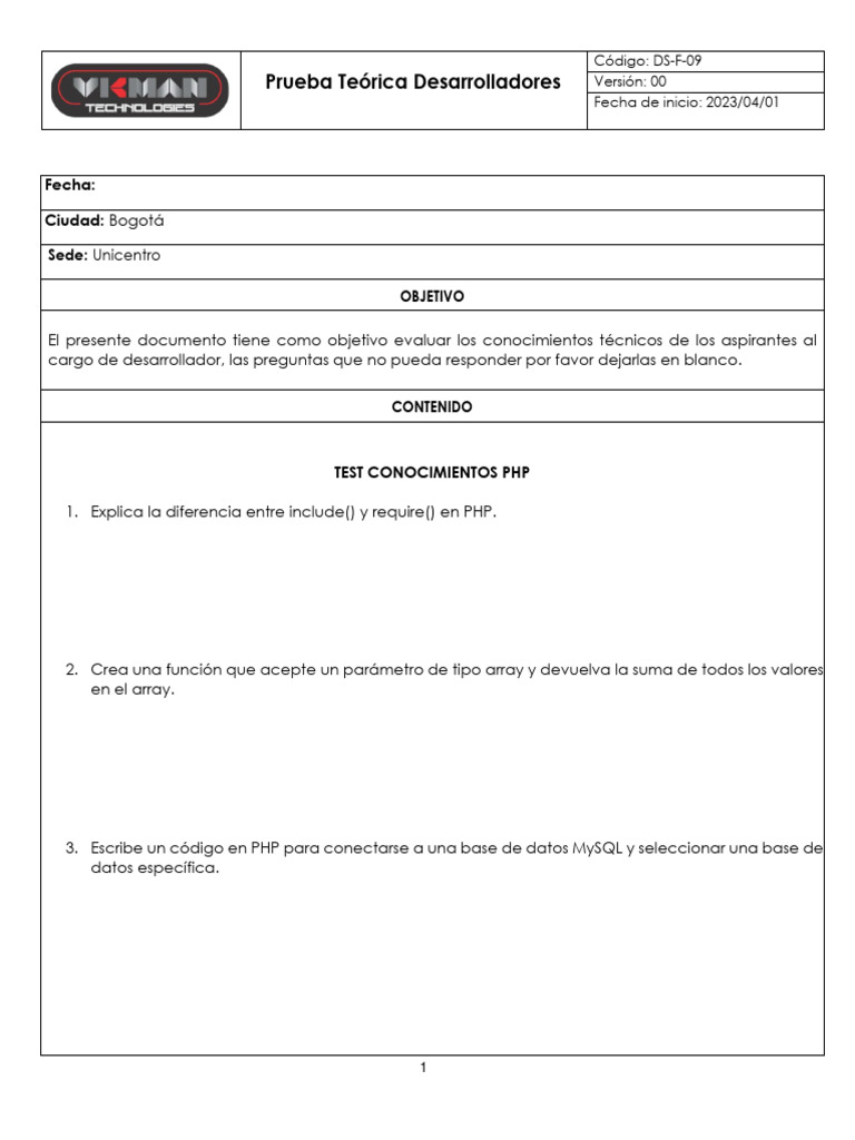 Pruebas desarrolladores - Teórica | PDF | Mi sql | SQL