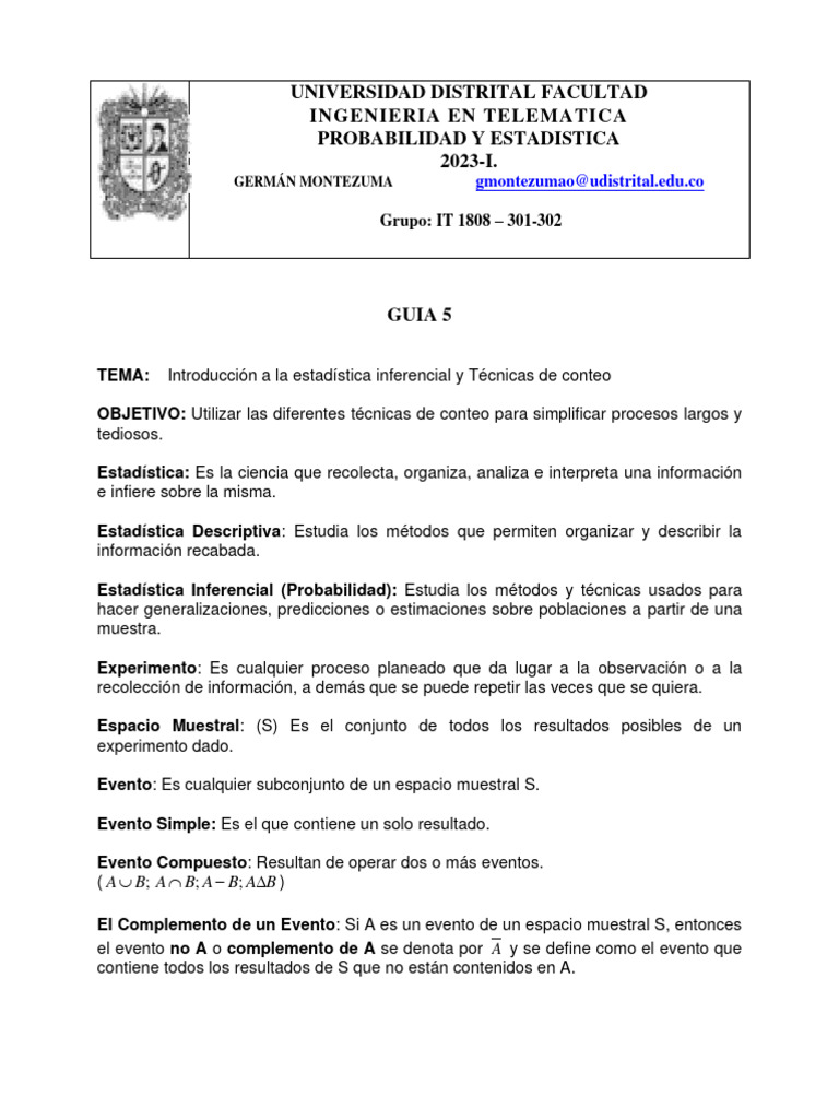 Guia 5 | PDF | Estadísticas | Probabilidad