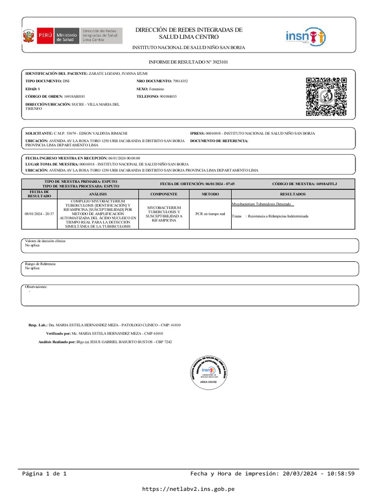 Reporte 16918ABI181 | PDF | Tuberculosis | Enfermedades y trastornos