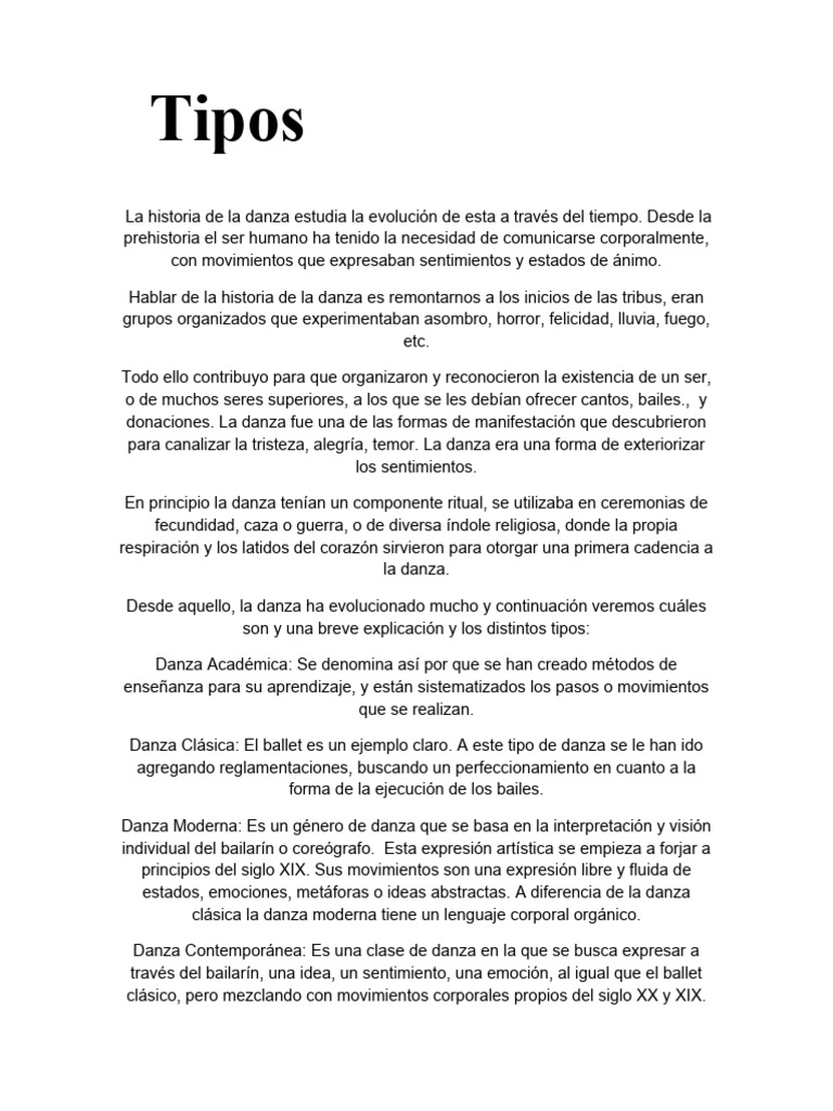 Tipos de Danza | PDF | Bailes | Ballet