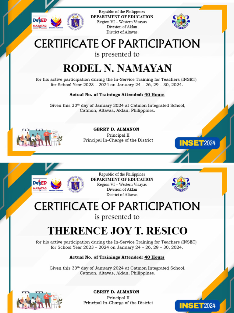 Inset Certificates 1 | PDF | Philippines