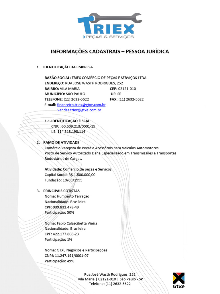 Ficha Cadastral. Triex | PDF | São Paulo | Brasil
