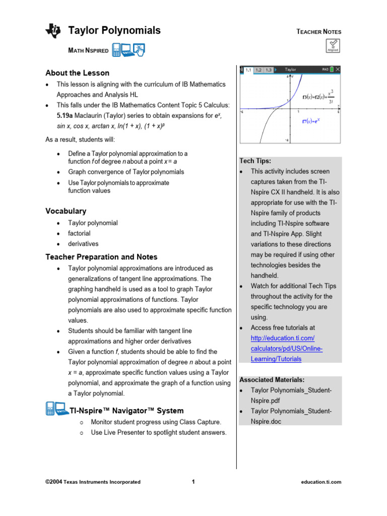 Taylor Polynomials - Nspire - Teacher | PDF | Polynomial | Function (Mathematics)