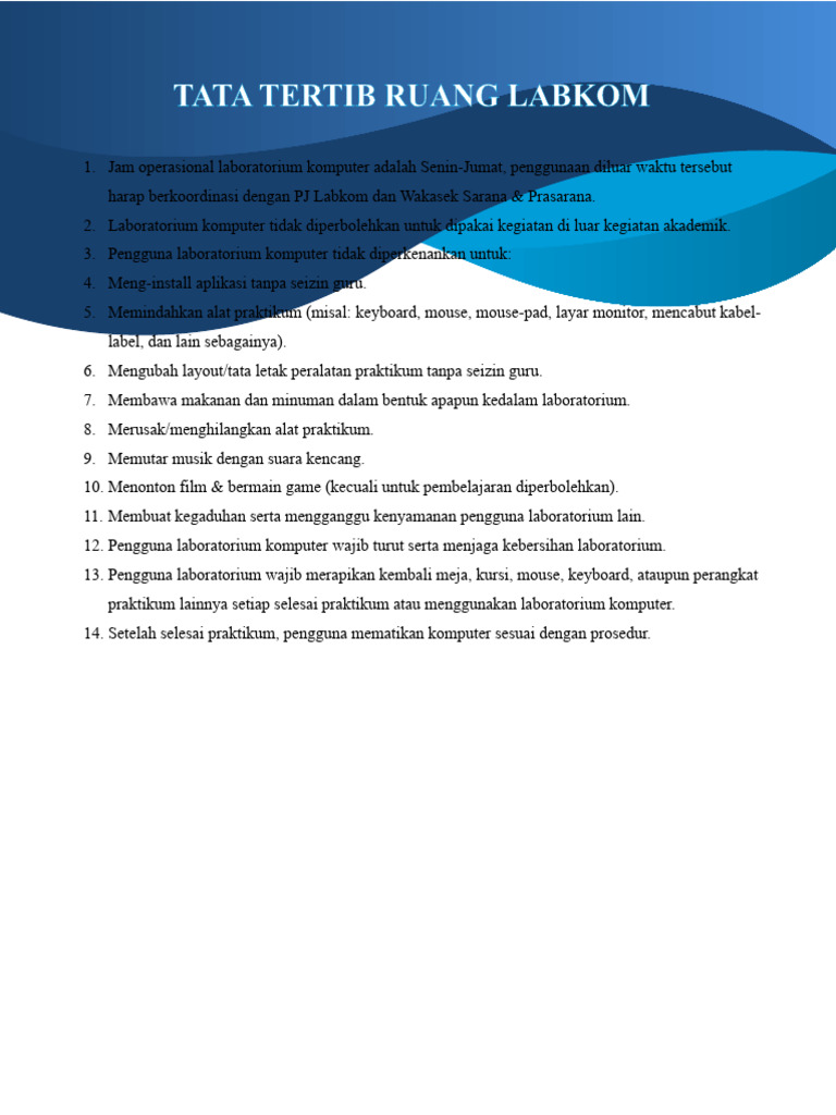 Tata Tertib Ruang Labkom | PDF | Komputer | Teknologi & Rekayasa