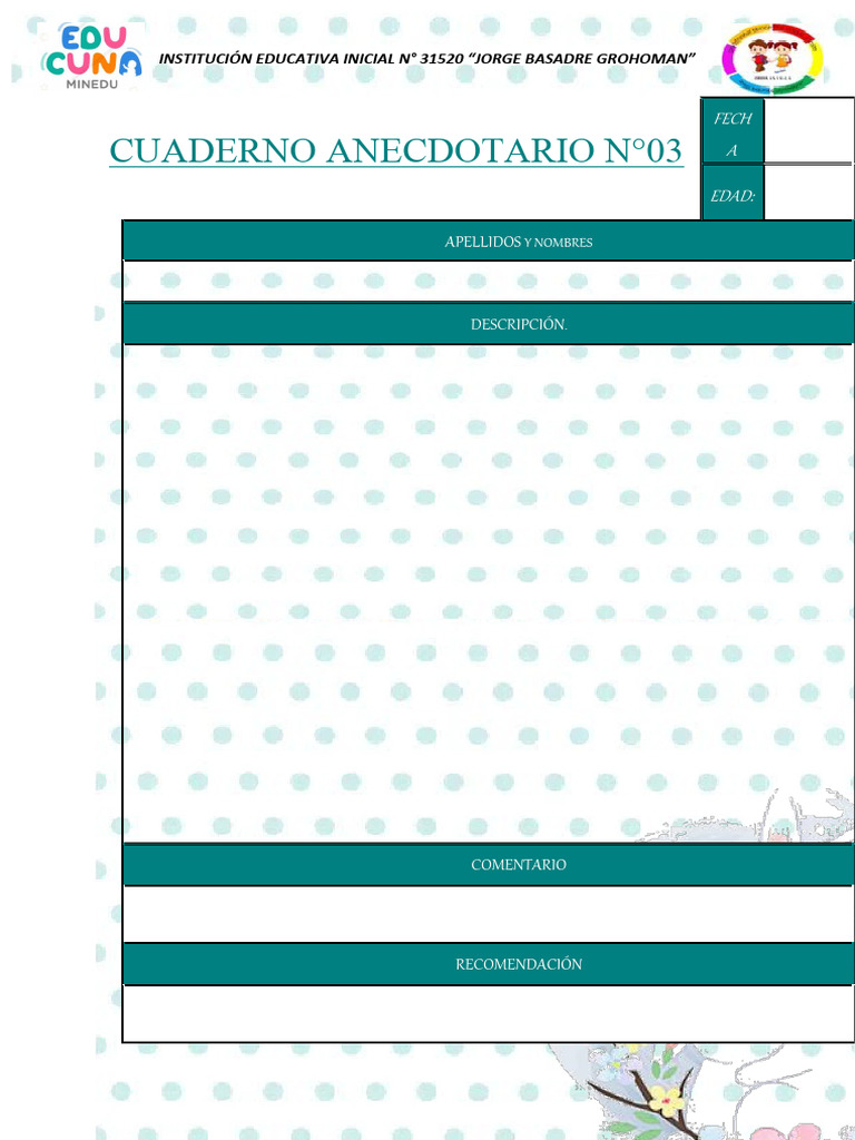 Cuaderno Anecdotario Inicial N°03 | PDF