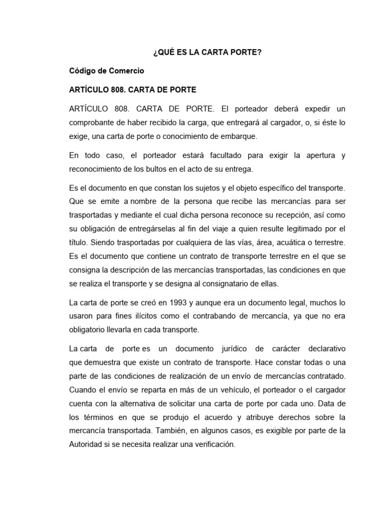 Definición y Funciones de la Carta Porte | PDF | Transporte | Guía de carga