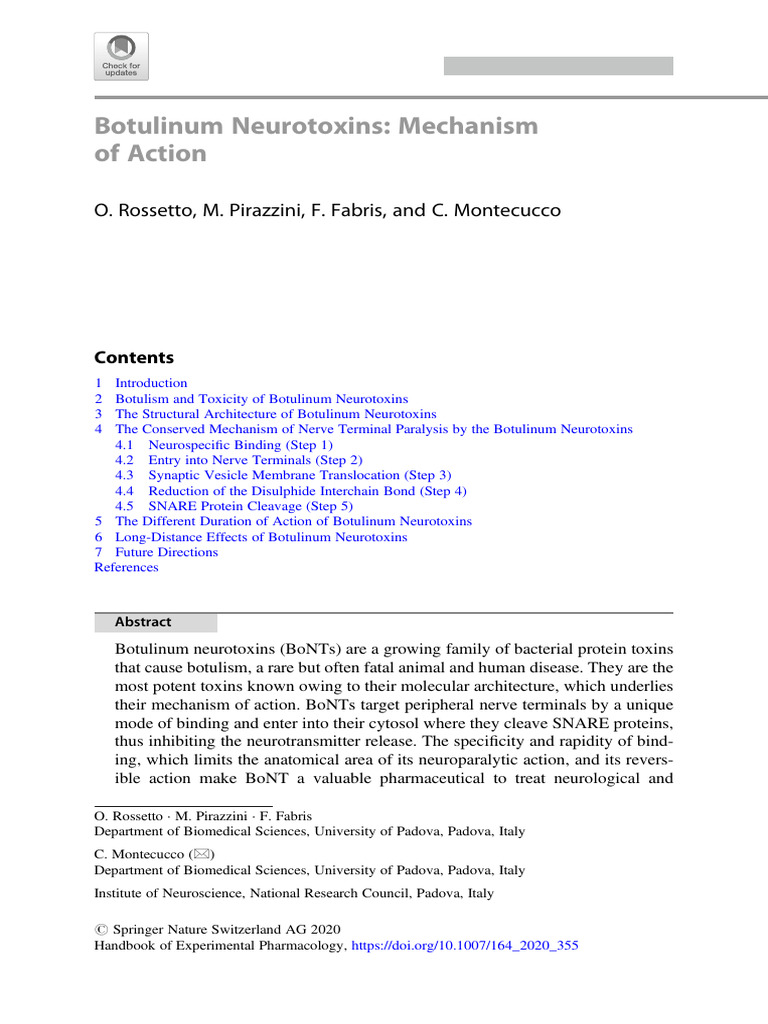 Botulinum Neurotoxins: Mechanism of Action: O. Rossetto, M. Pirazzini ...