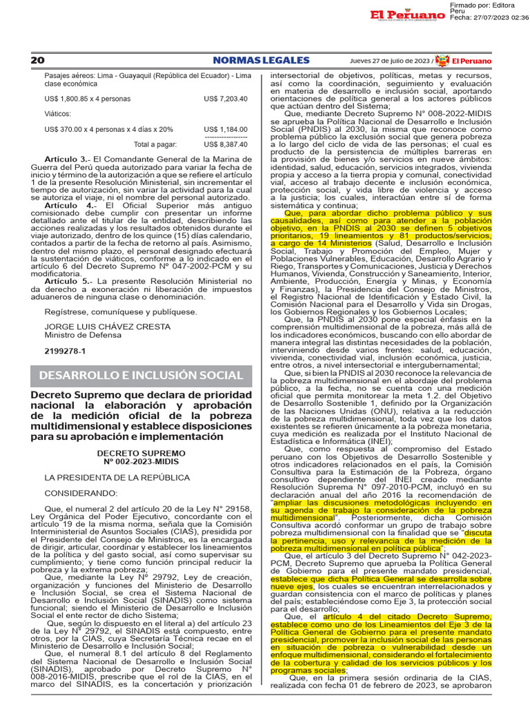 Decreto Supremo N 002 2023 Midis | PDF | Ministerio (Departamento de Gobierno) | Perú