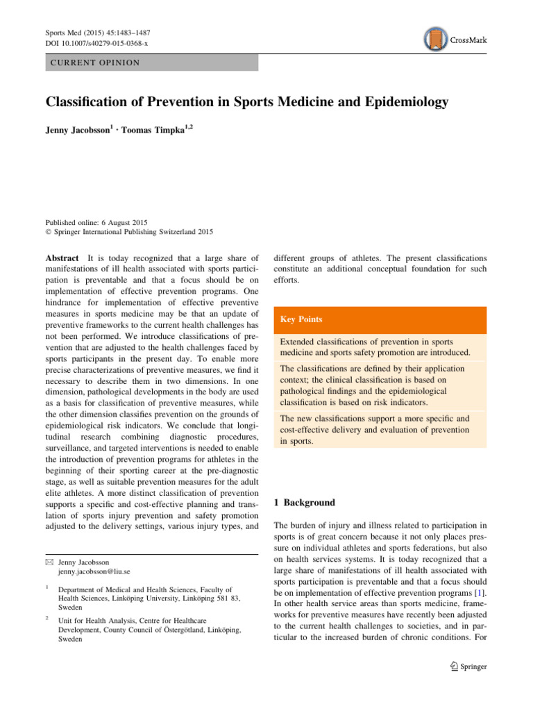 Classification of Prevention in Sports Medicine and Epidemiology 2015 ...