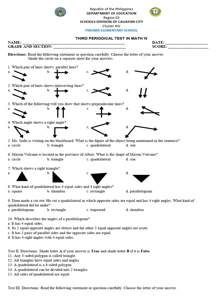 PT Mathematics-4 Q3 | PDF | Rectangle | Triangle