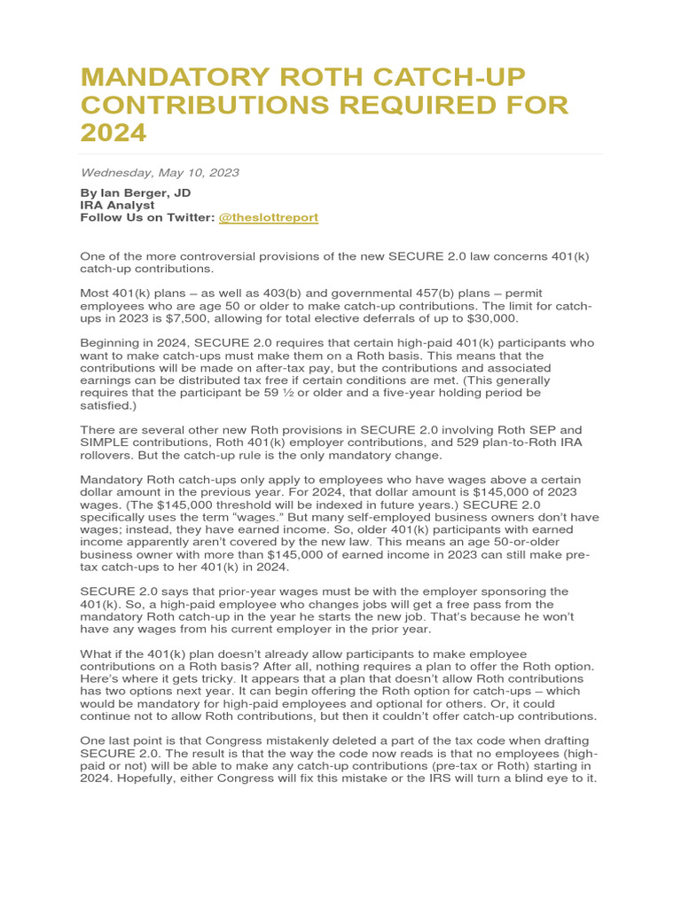 2023.05.10 - Mandatory Roth Catch-Up Contributions Required For 2024 ...