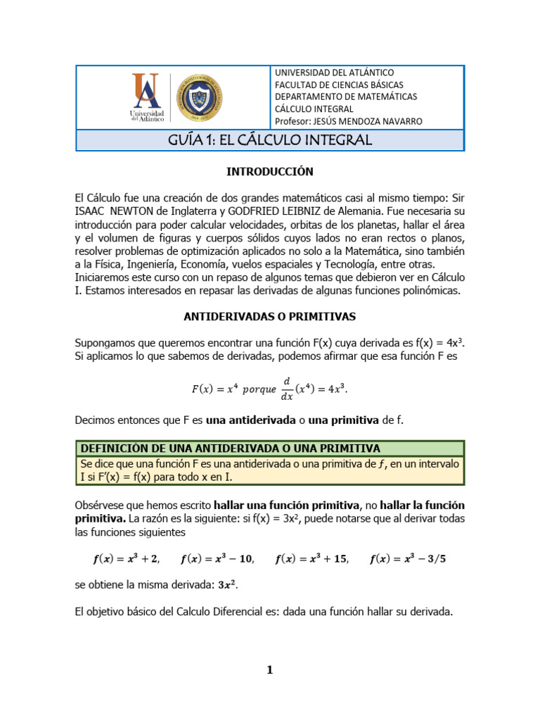Guia 1 Introduccion | PDF | Integral | Derivado