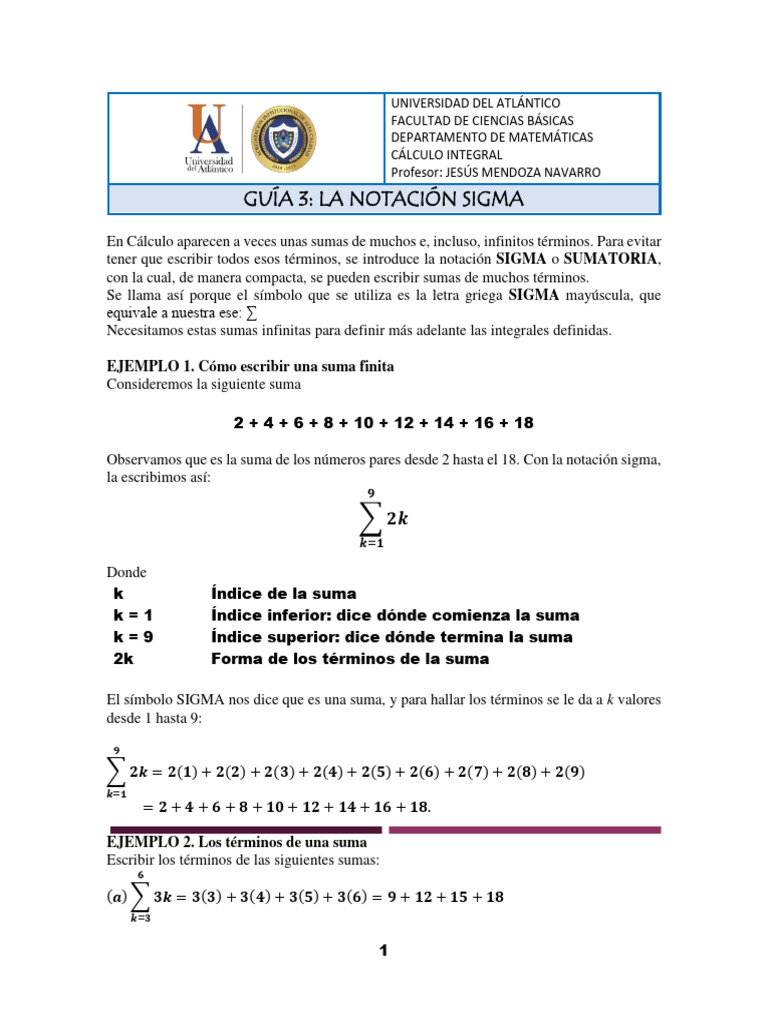 Guia 3 Notacion Sigma | PDF | Suma | Matemática Elemental