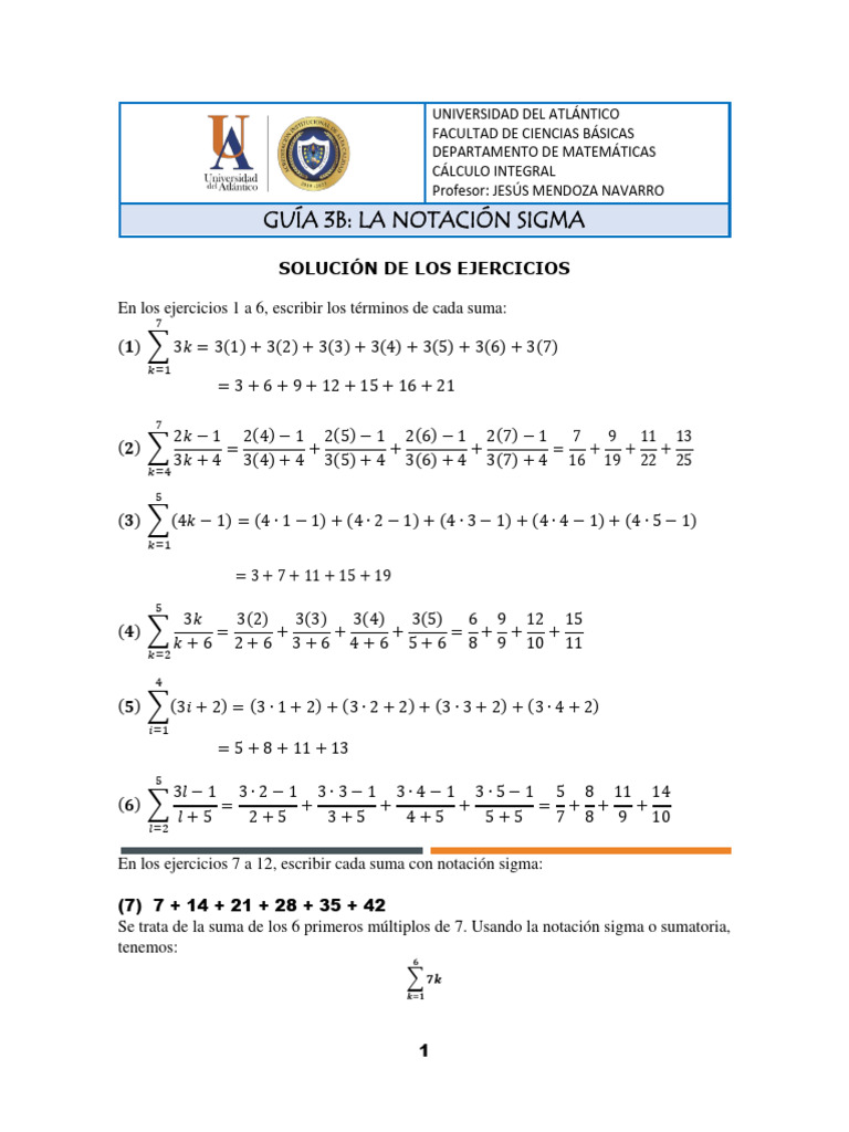 Guia 3b Notacion Sigma | PDF | Notación Matemática | Matemática Elemental