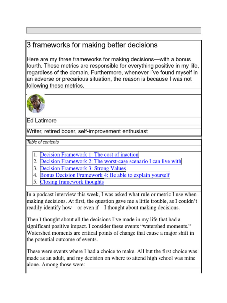Decision-Making Frameworks Explained | PDF | Thought | Decision Making