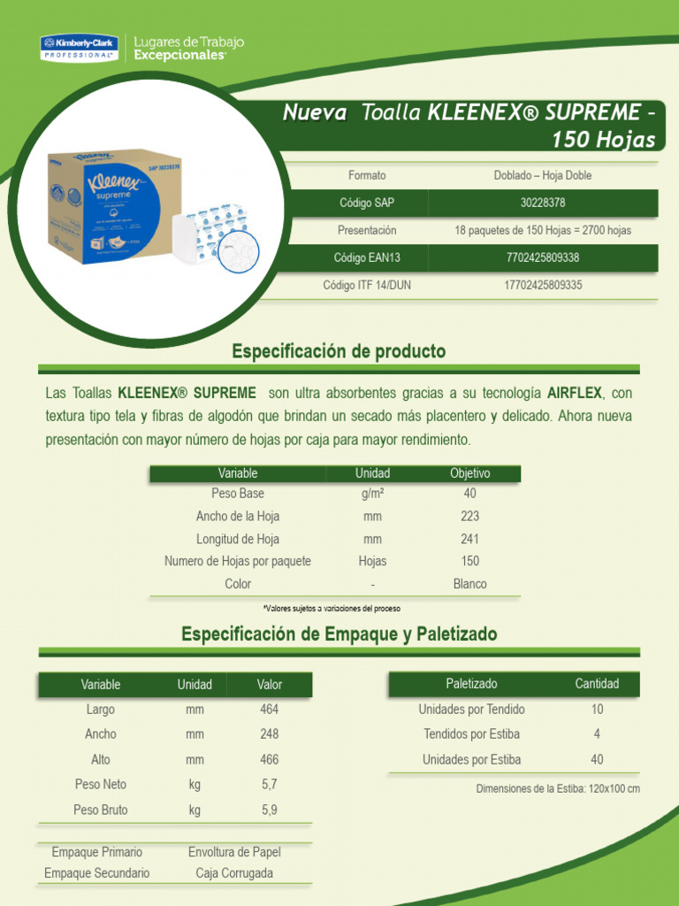 Ficha Tecnica-30228378-Kcp-Toa-Kleenex-Suprem-Mf-2p-Bl-18x150 | PDF