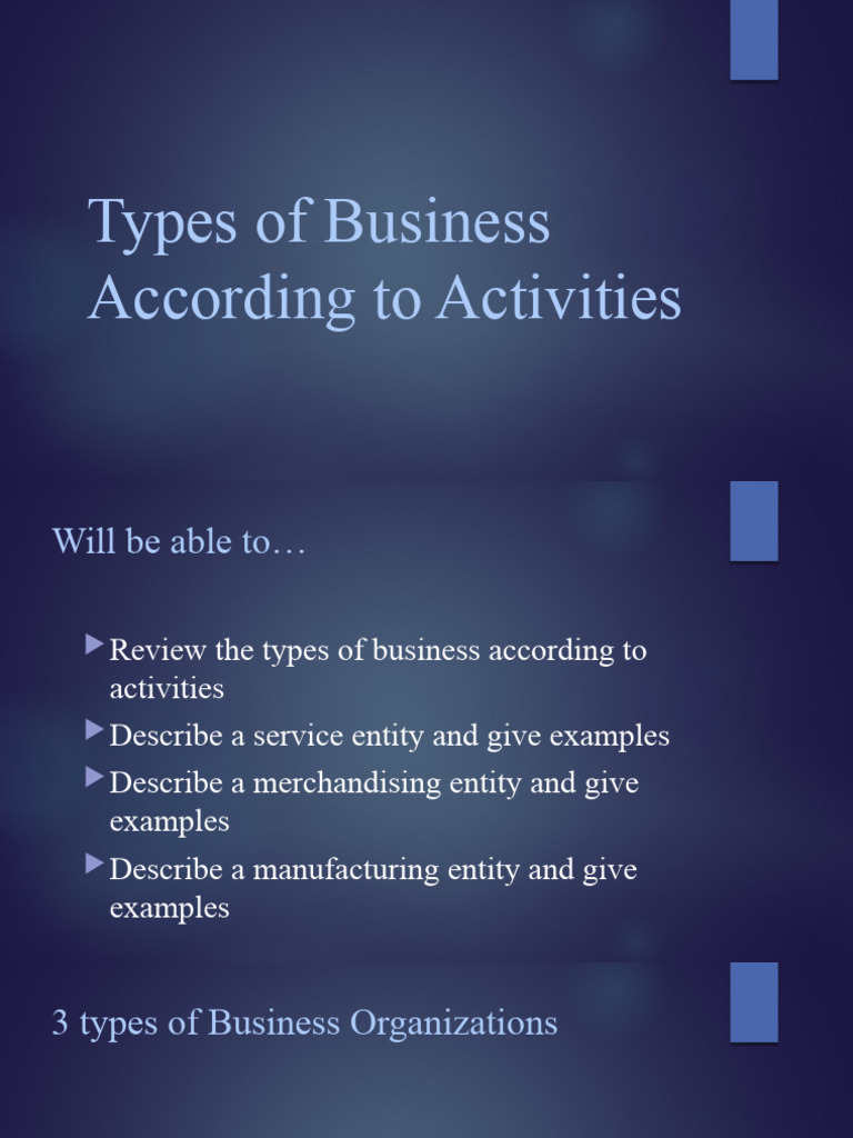 Types of Business According To Activities - ABM11 - FABM1 | PDF ...