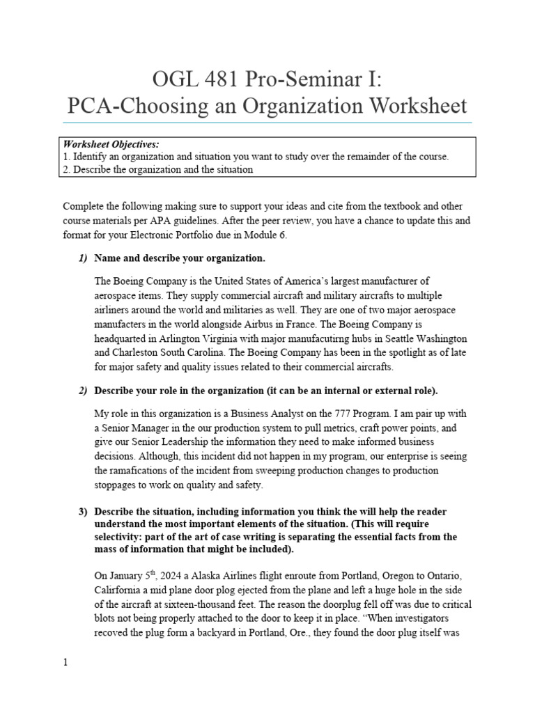 Pca - Module 1 - Trevor Wilson | PDF | Boeing | Aviation Accidents And ...